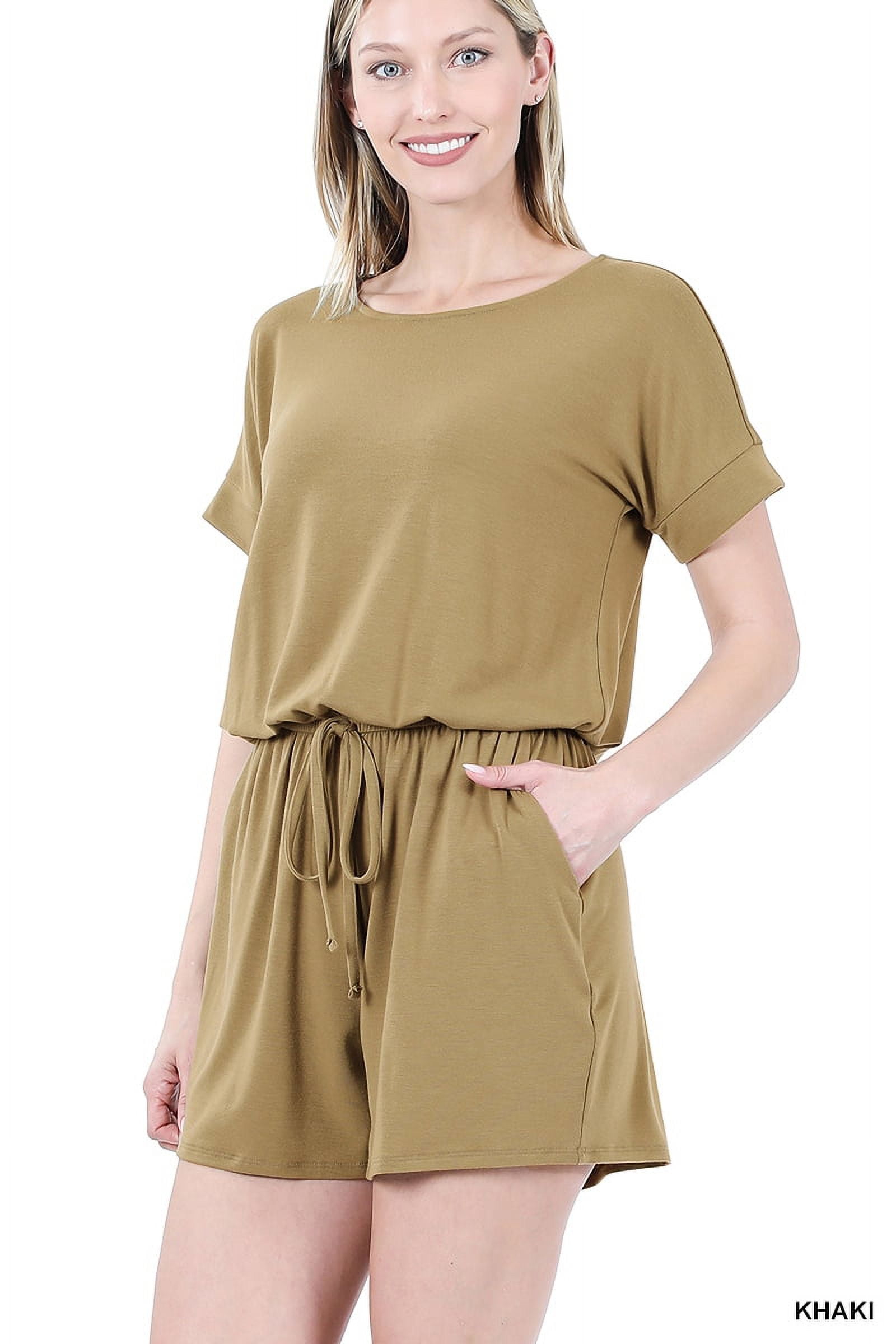 Zenana Women's Short Sleeve Romper with Elastic Waist & Keyhole Back ...