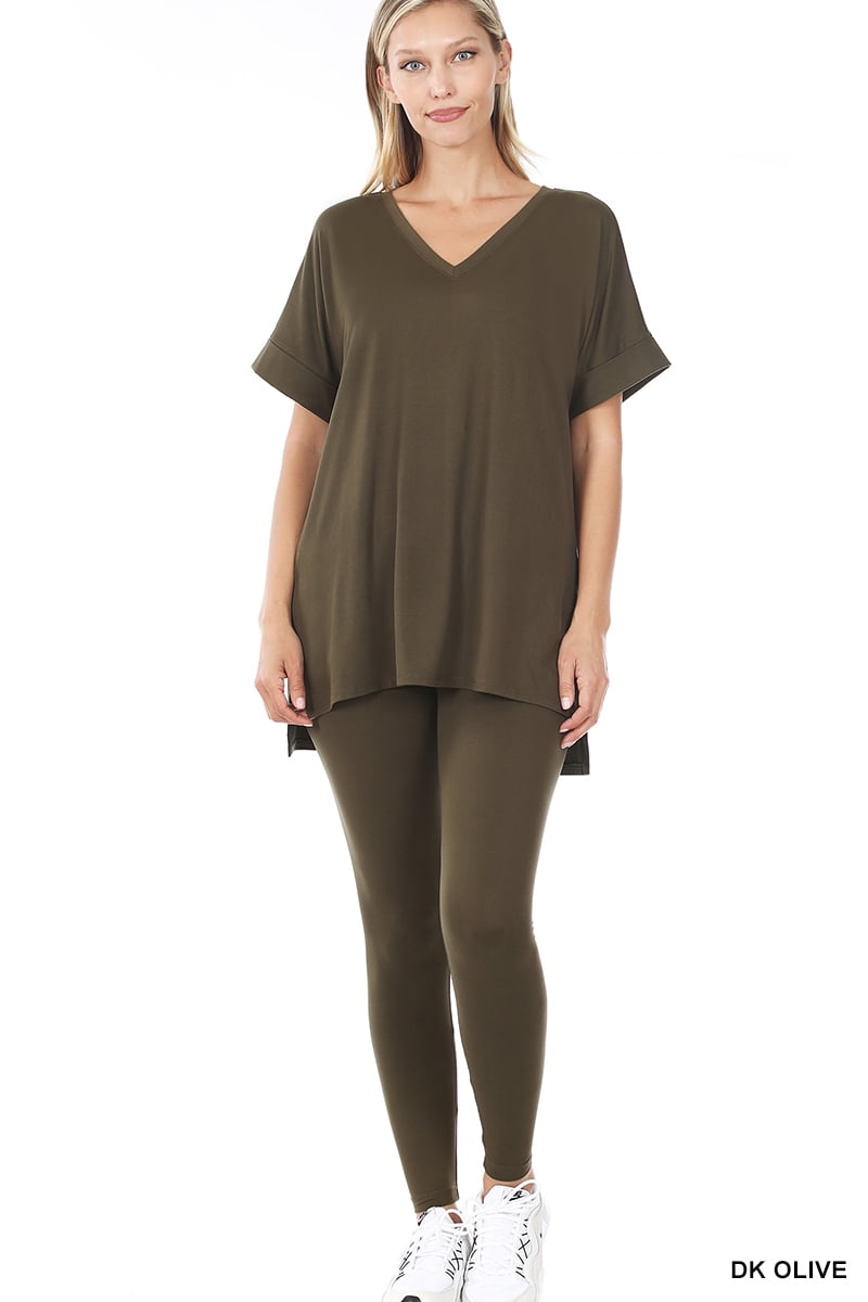 Zenana Women's V-Neck Short Sleeve & Leggings Comfy Loungewear ...