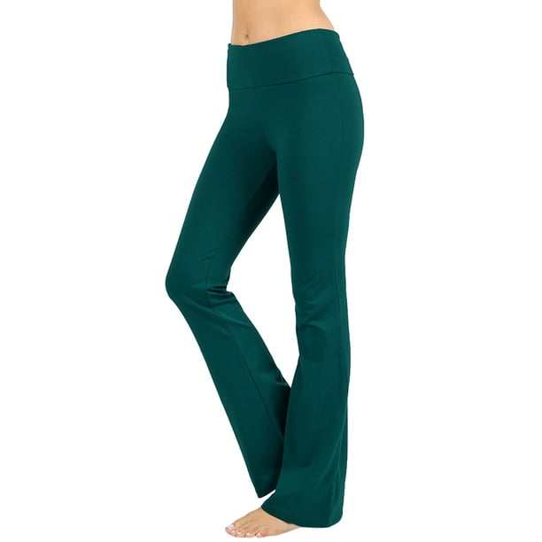 Zenana Womens And Plus Stretch Cotton Foldover Waist Bootcut Workout Yoga