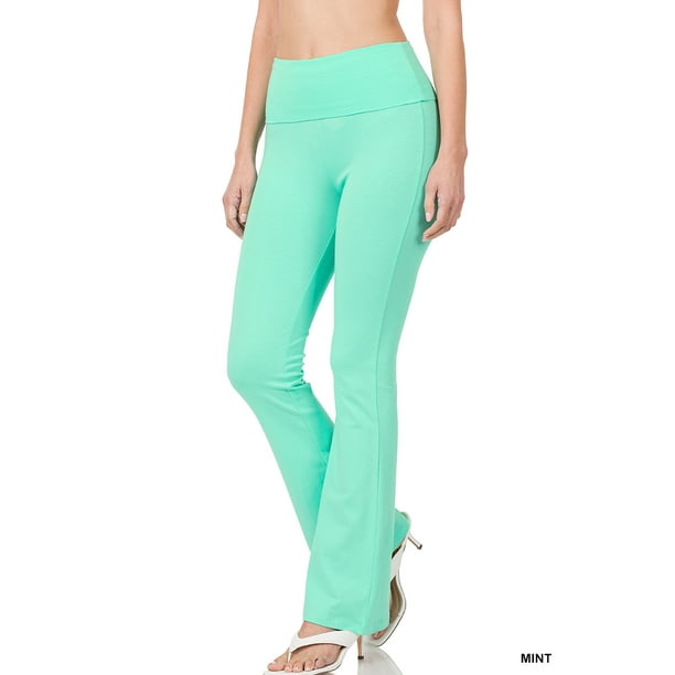 Zenana Womens And Plus Stretch Cotton Foldover Waist Bootcut Workout Yoga