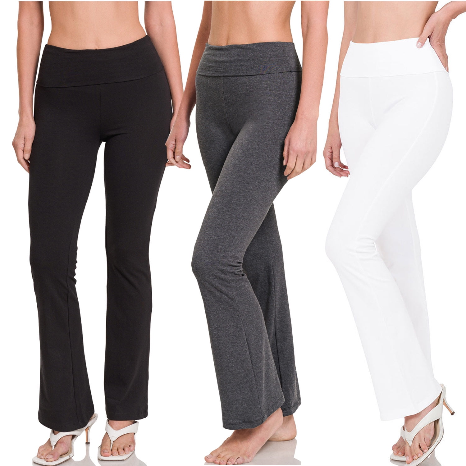 Zenana Womens And Plus Stretch Cotton Foldover Waist Bootcut Workout Yoga