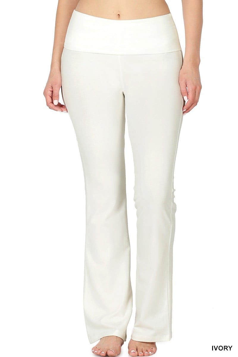 Zenana Womens And Plus Stretch Cotton Foldover Waist Bootcut Workout Yoga