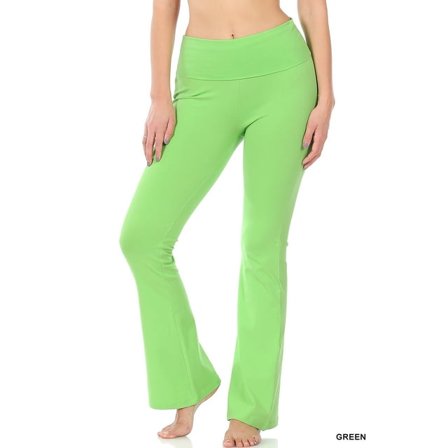 Zenana Womens And Plus Stretch Cotton Foldover Waist Bootcut Workout Yoga