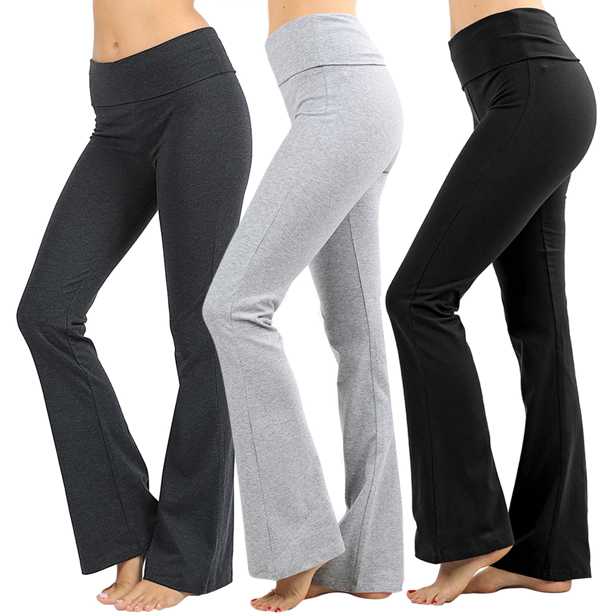 Zenana Womens And Plus Stretch Cotton Foldover Waist Bootcut Workout Yoga