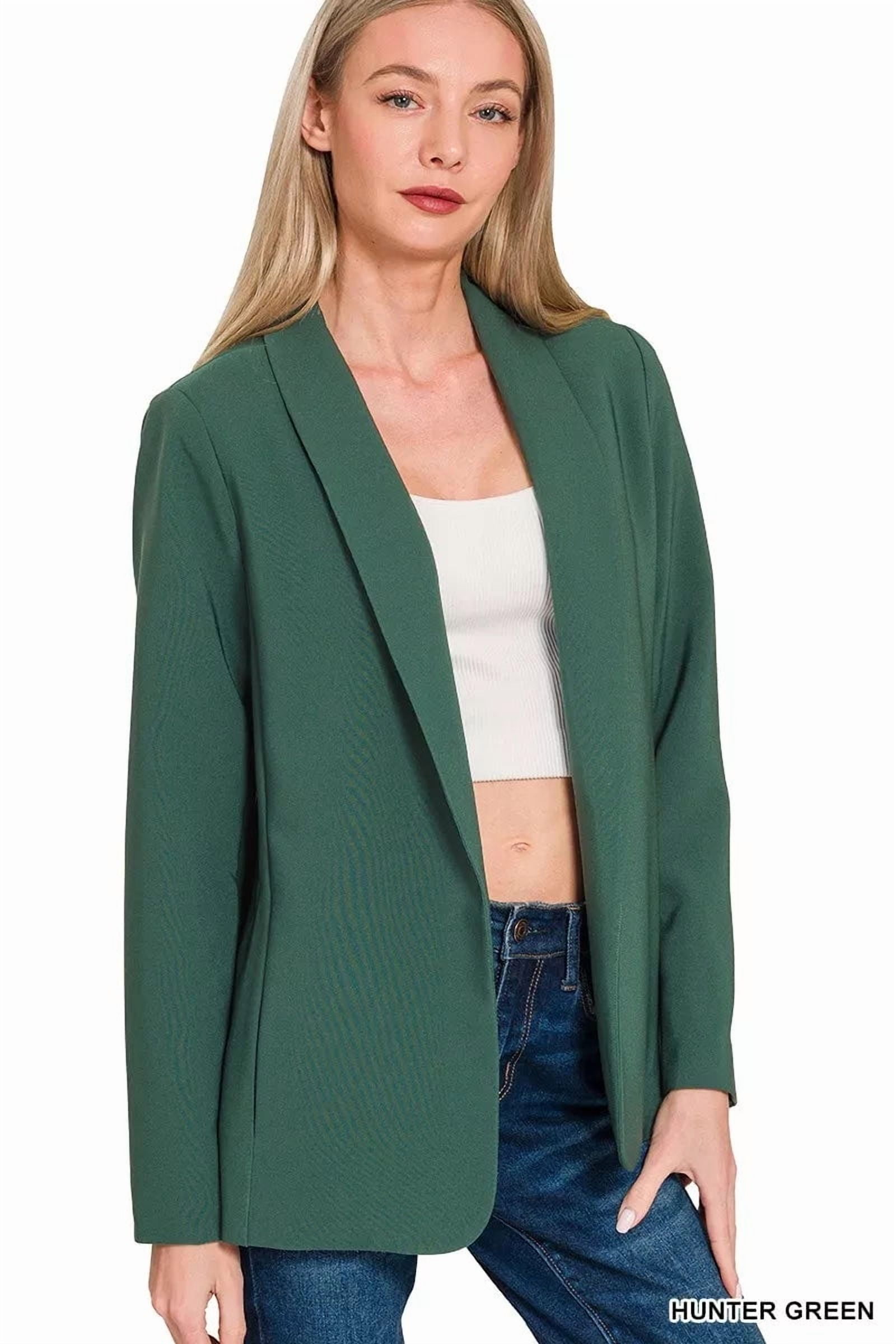 Zenana Woven Long Sleeve Blazer With Lining - Hunter Green - Walmart.com