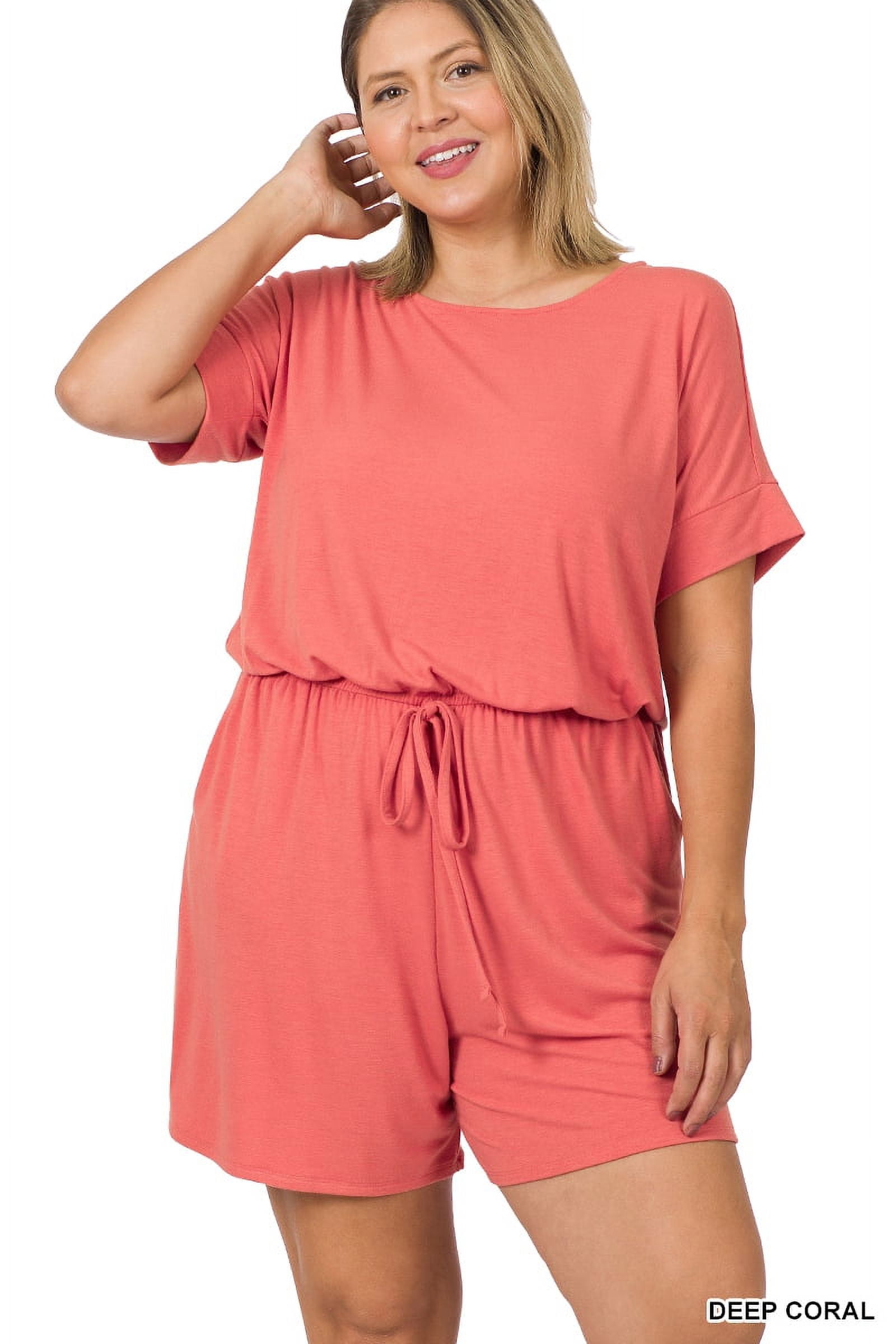 Zenana's Plus Size Short Sleeve Romper with Elastic Waist & Keyhole ...