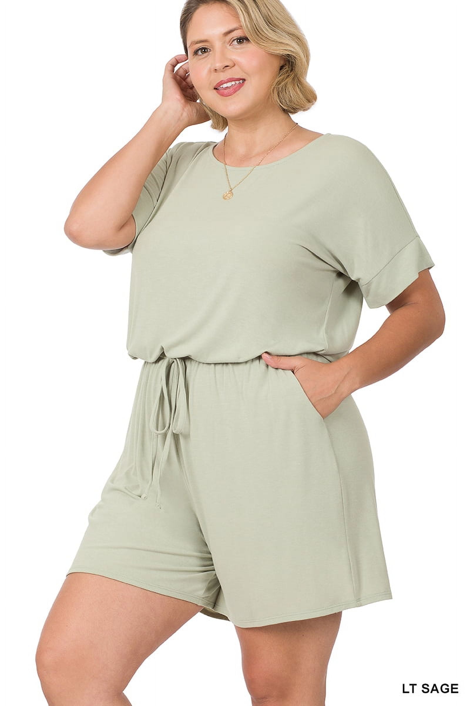 Zenana's Plus Size Short Sleeve Romper with Elastic Waist & Keyhole ...