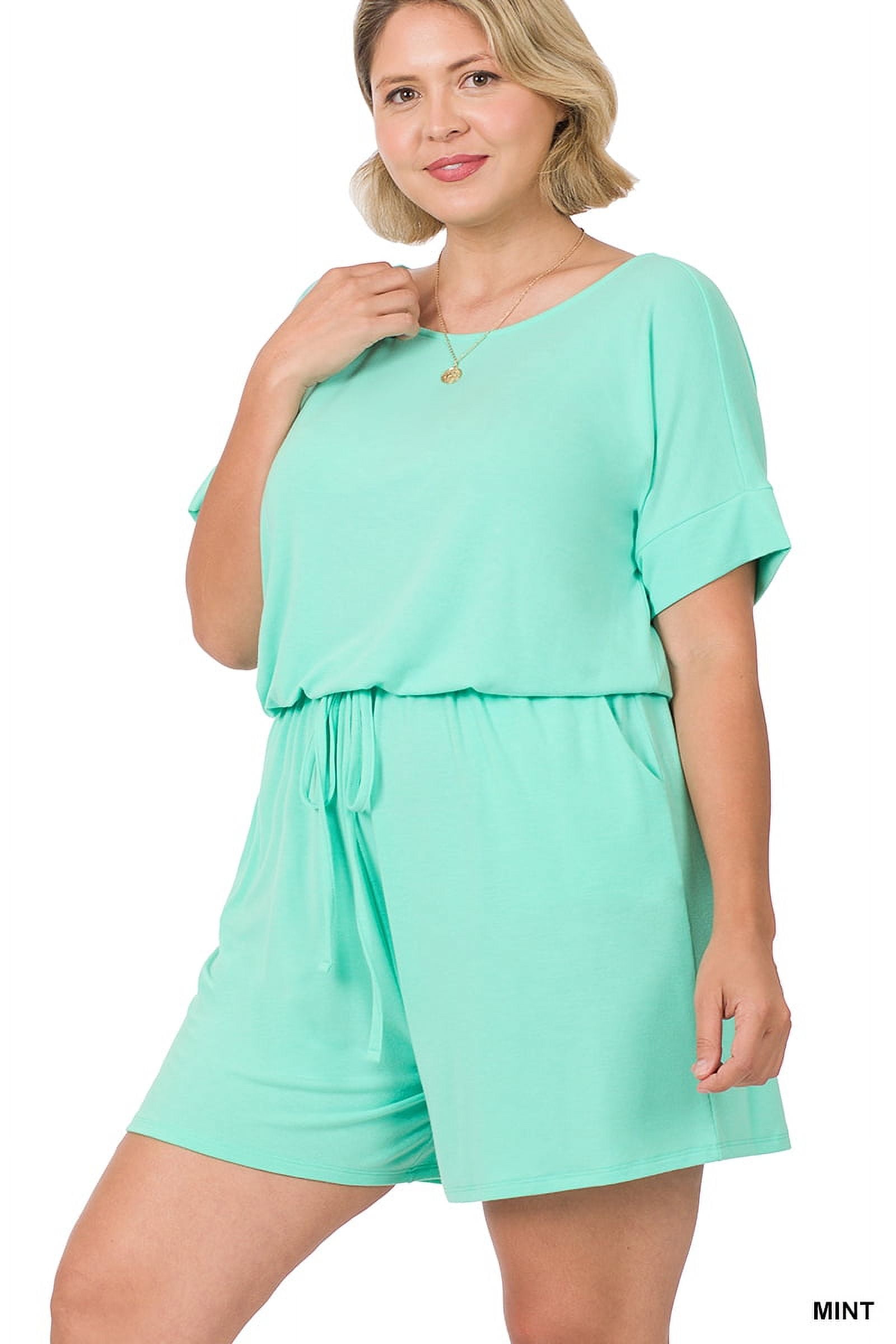 Zenana's Plus Size Short Sleeve Romper with Elastic Waist & Keyhole ...