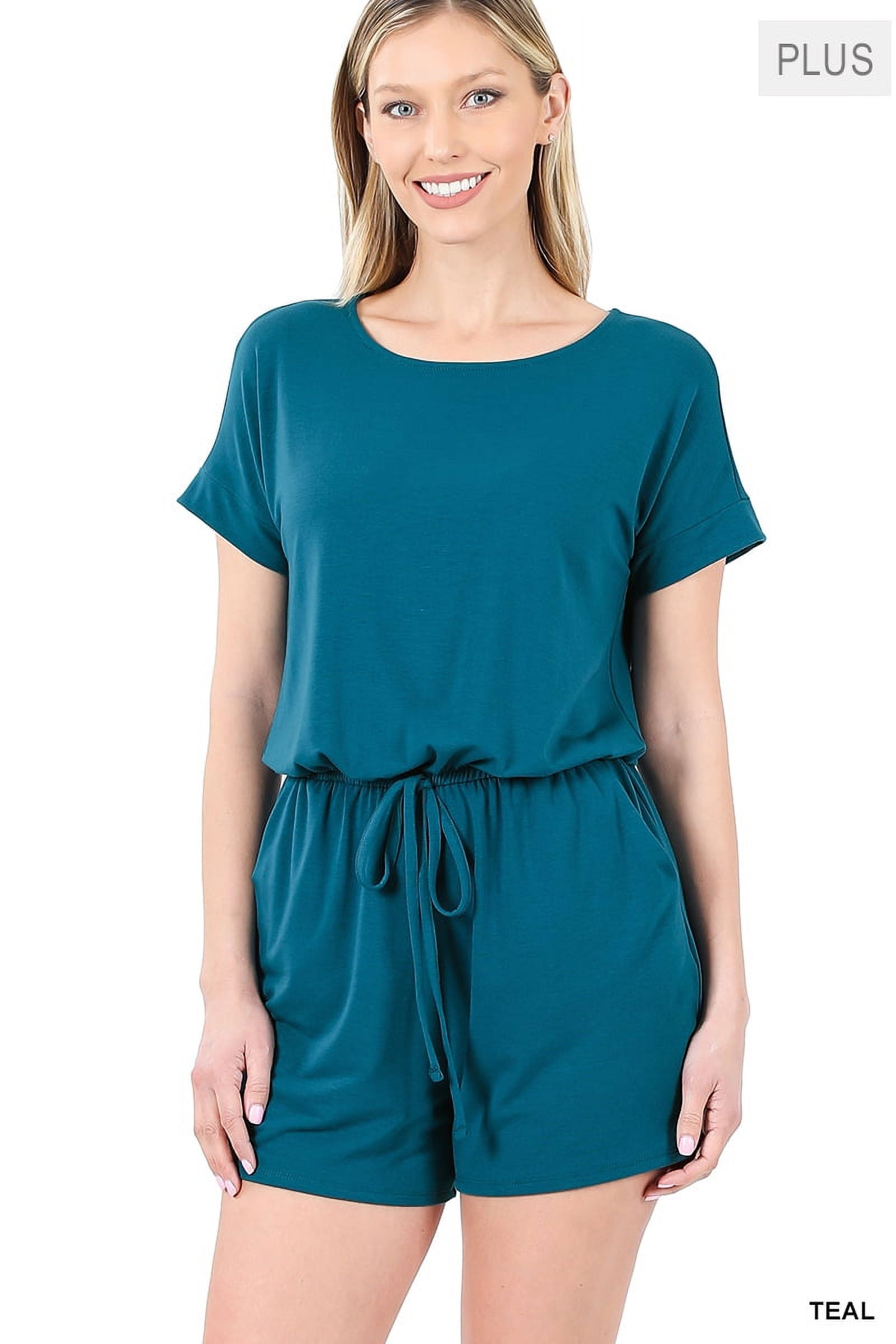 Zenana's Plus Size Short Sleeve Romper with Elastic Waist & Keyhole ...
