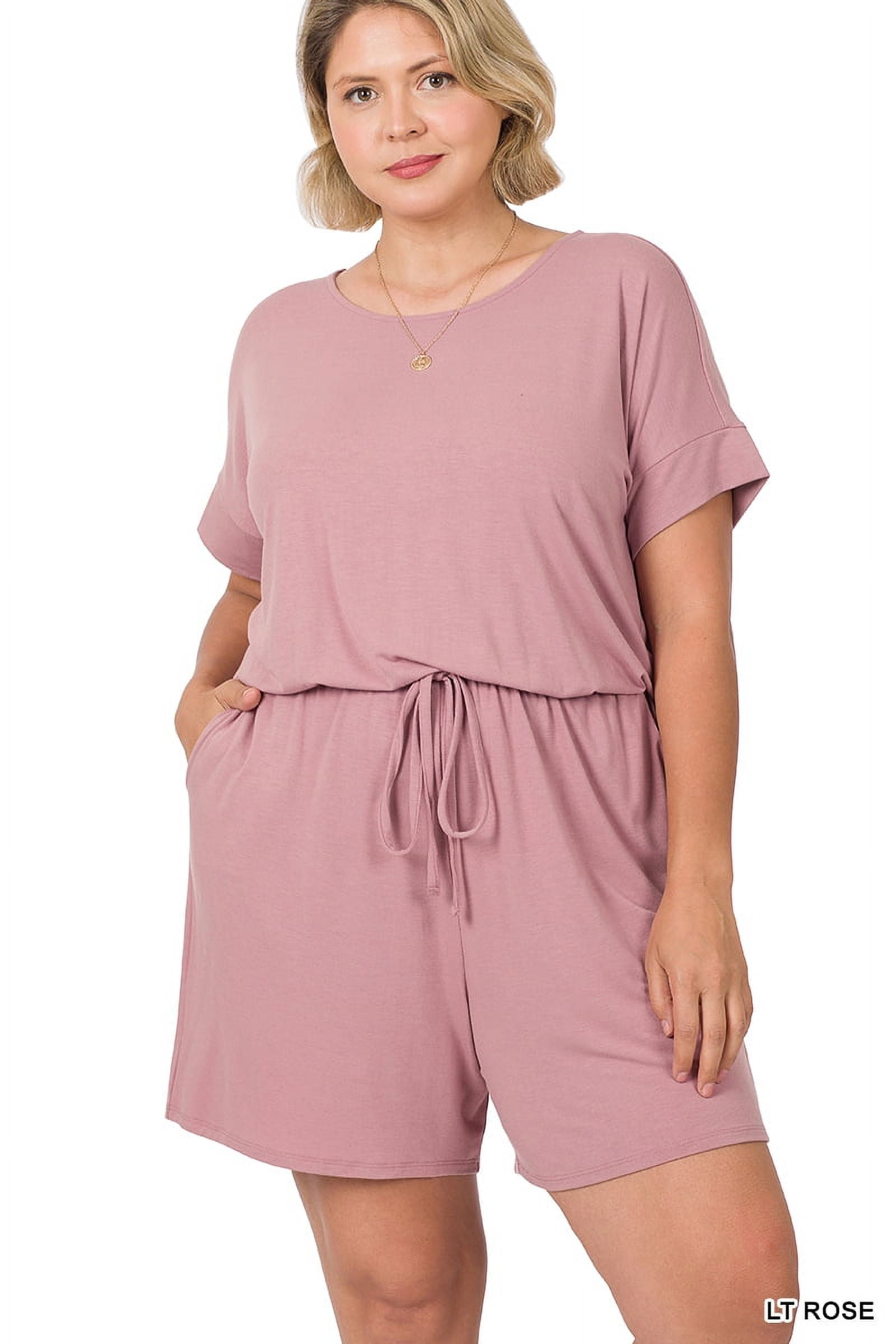 Zenana's Plus Size Short Sleeve Romper with Elastic Waist & Keyhole ...