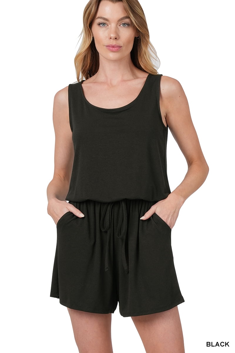 Zenana's Plus Size Sleeveless Romper with Elastic Waist & Keyhole Back ...