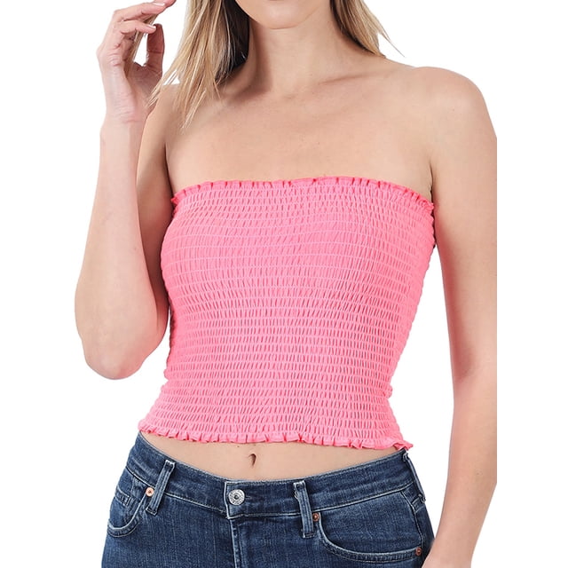 Zenana's Women Strapless Pleated Solid Colors Smocked Bandeau Sexy Tube ...