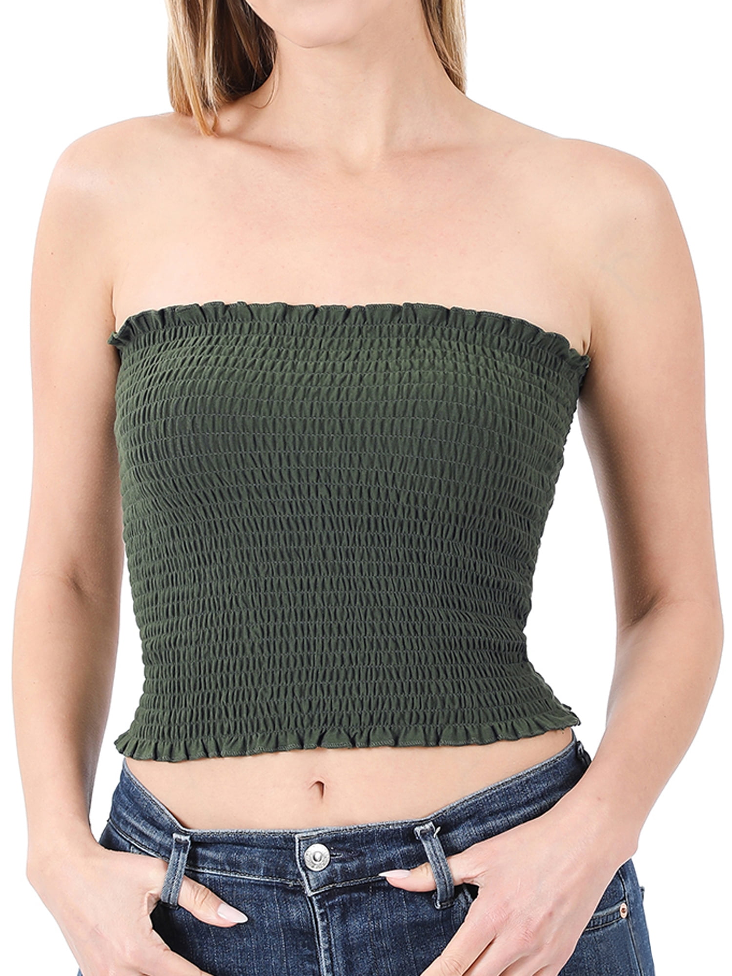 Zenana's Women Strapless Pleated Solid Colors Smocked Bandeau Sexy Tube ...