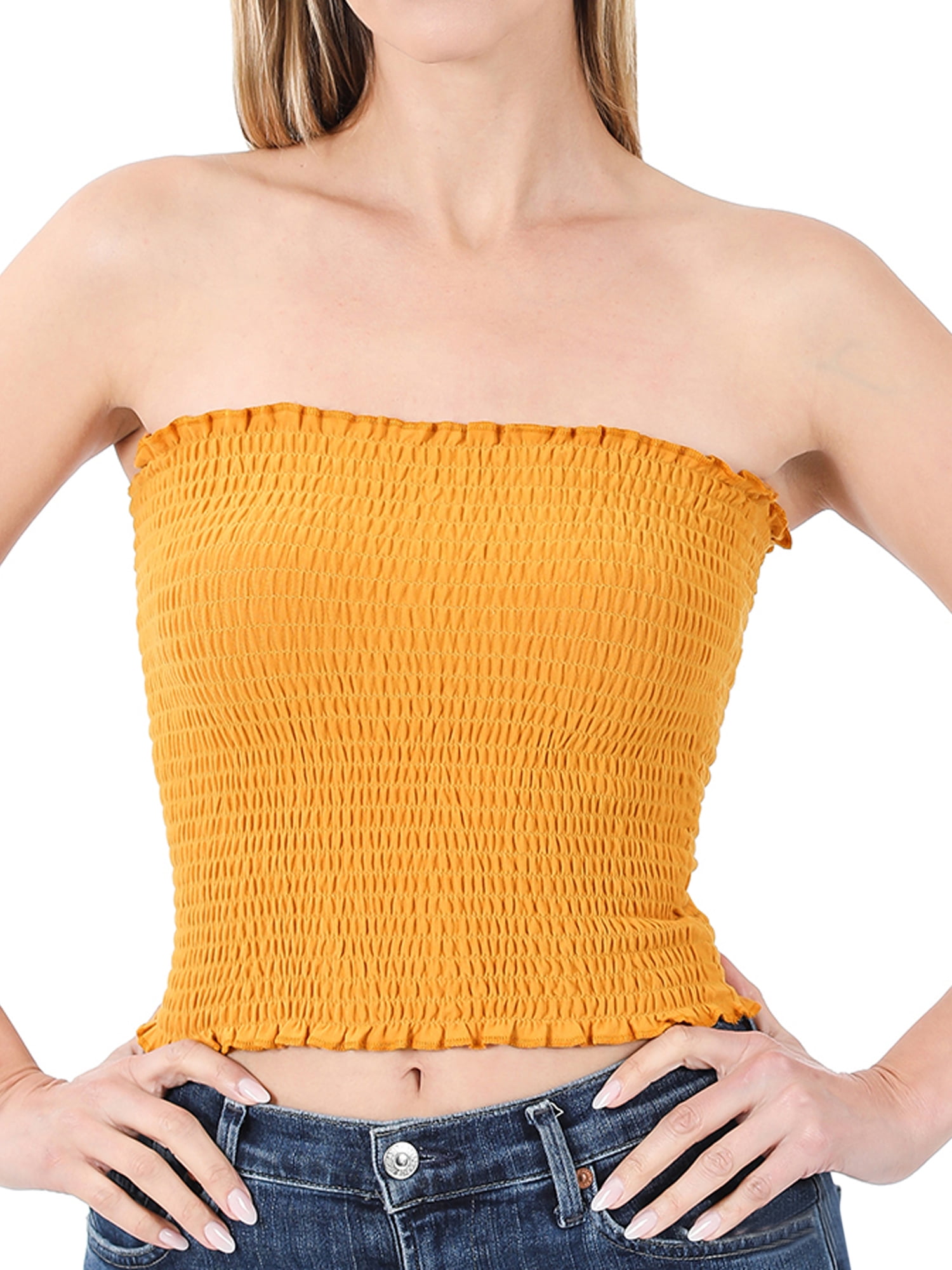 Zenana's Women Strapless Pleated Solid Colors Smocked Bandeau Sexy Tube ...