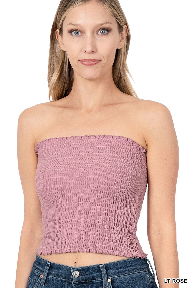 Zenana's Women Strapless Pleated Solid Colors Smocked Bandeau Sexy Tube ...