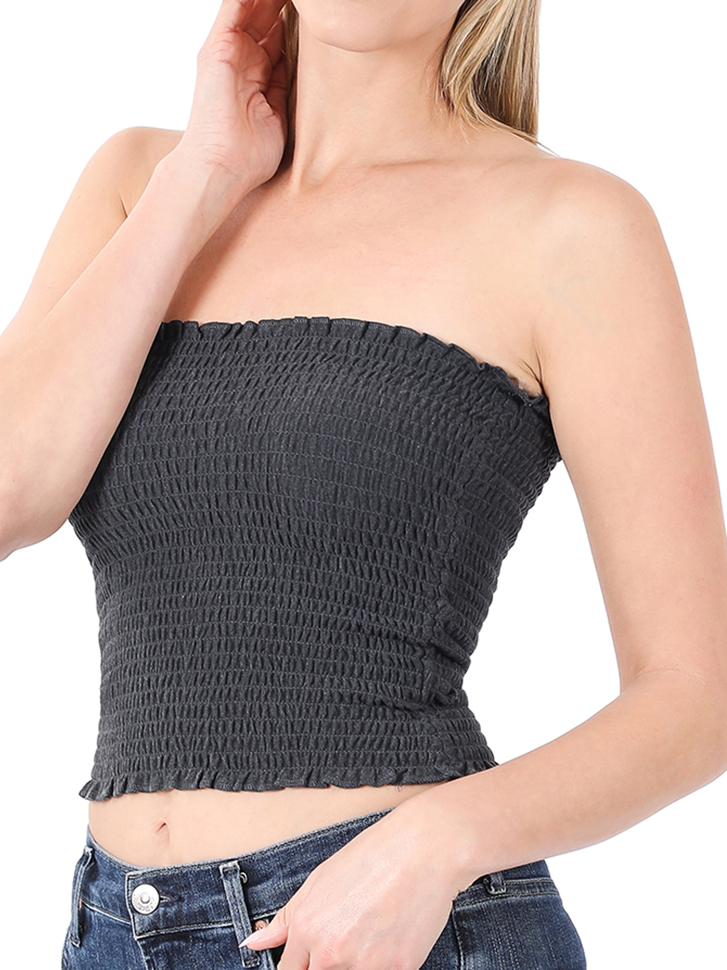 Zenana's Women Strapless Pleated Solid Colors Smocked Bandeau Sexy Tube ...