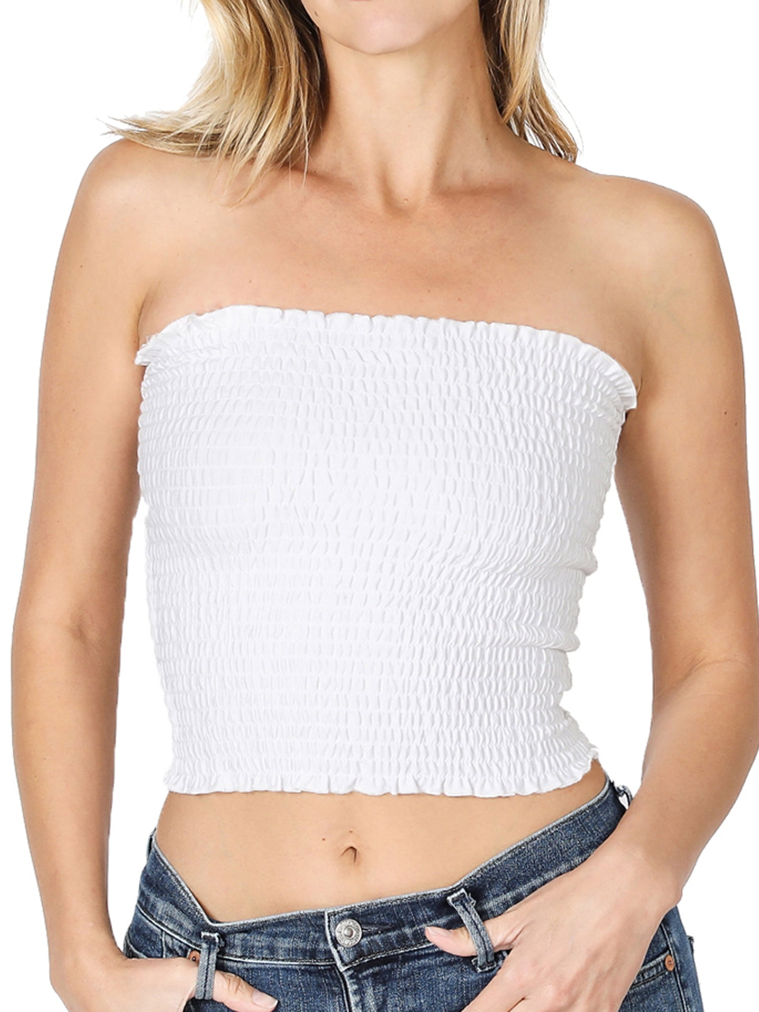 Zenana's Women Strapless Pleated Solid Colors Smocked Bandeau Sexy Tube ...