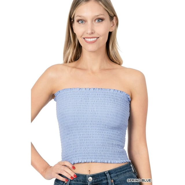 Zenana's Women Strapless Pleated Solid Colors Smocked Bandeau Sexy Tube ...