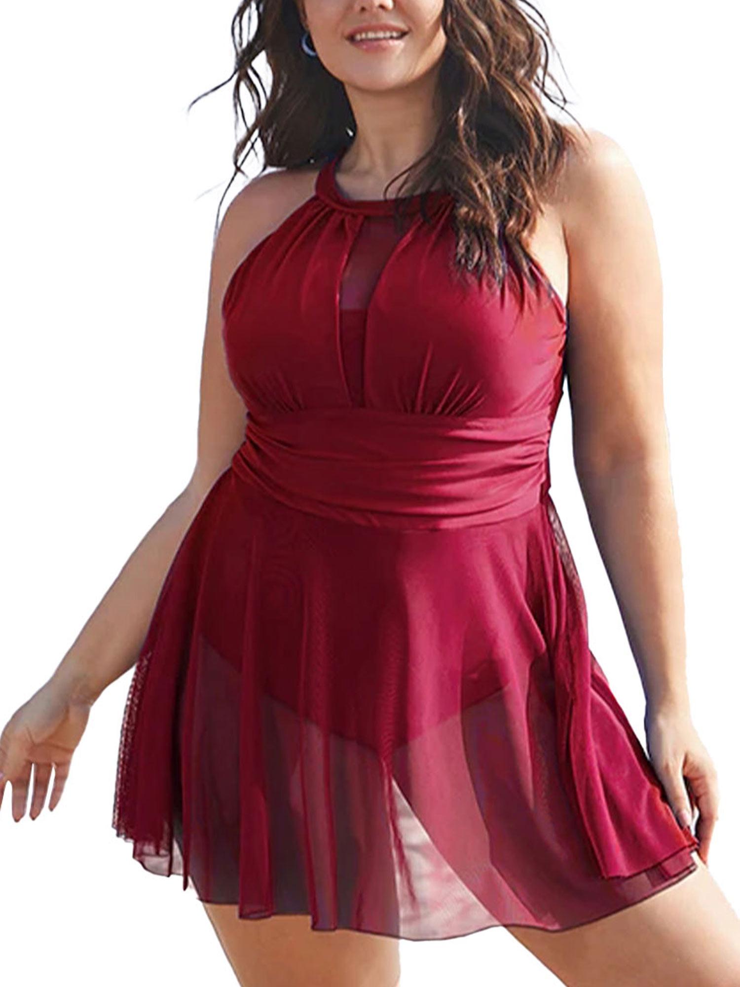 Women's Plus-Size Halter One-Piece Swimsuit with Matching Sarong ...