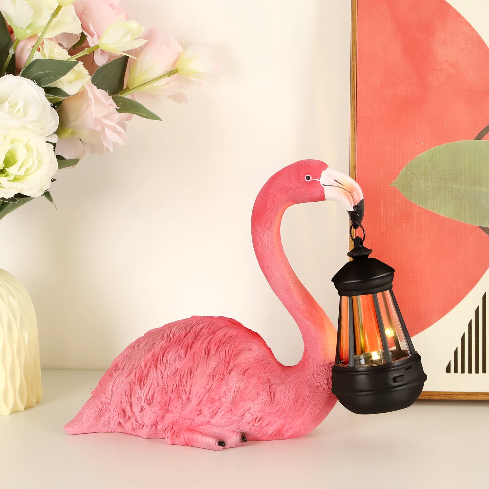 Zenco Loving Flamingo Garden Statue with Solar Lantern, for Patio and ...