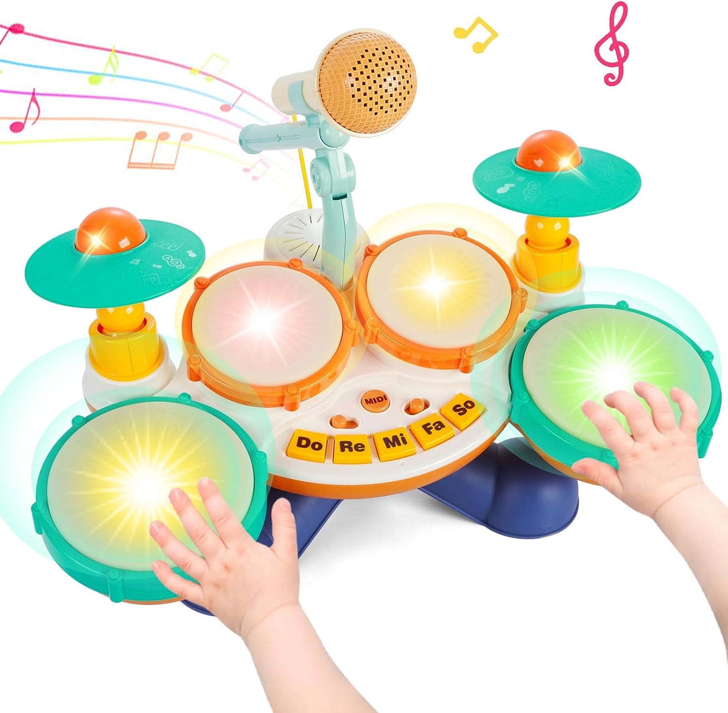 Tysqum Kids Drum Set with Microphone, Musical Play Light, Piano for ...