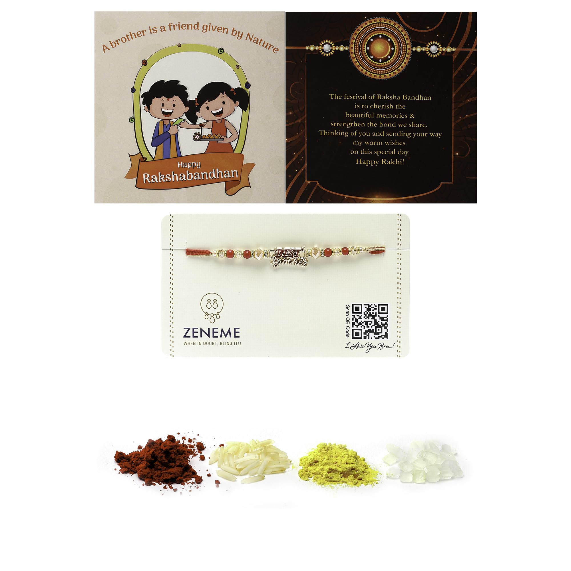 Zeneme Rakhi For Bhaiya Best Brother Rakhi For Bhai With Roli Chawal And Raksha Bandhan Greeting ...