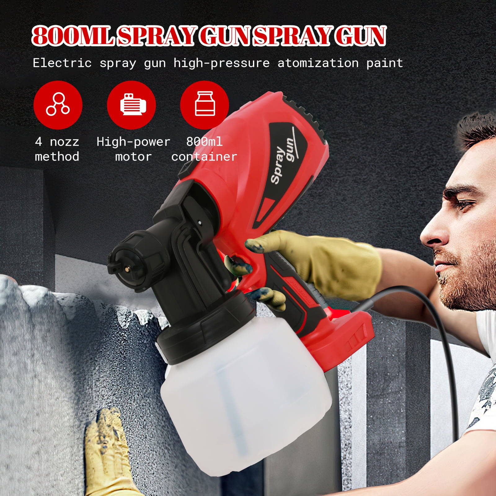 Zeng 550W Electric HVLP Paint Sprayer800ml Capacity 3 Spray Patterns 32 ...