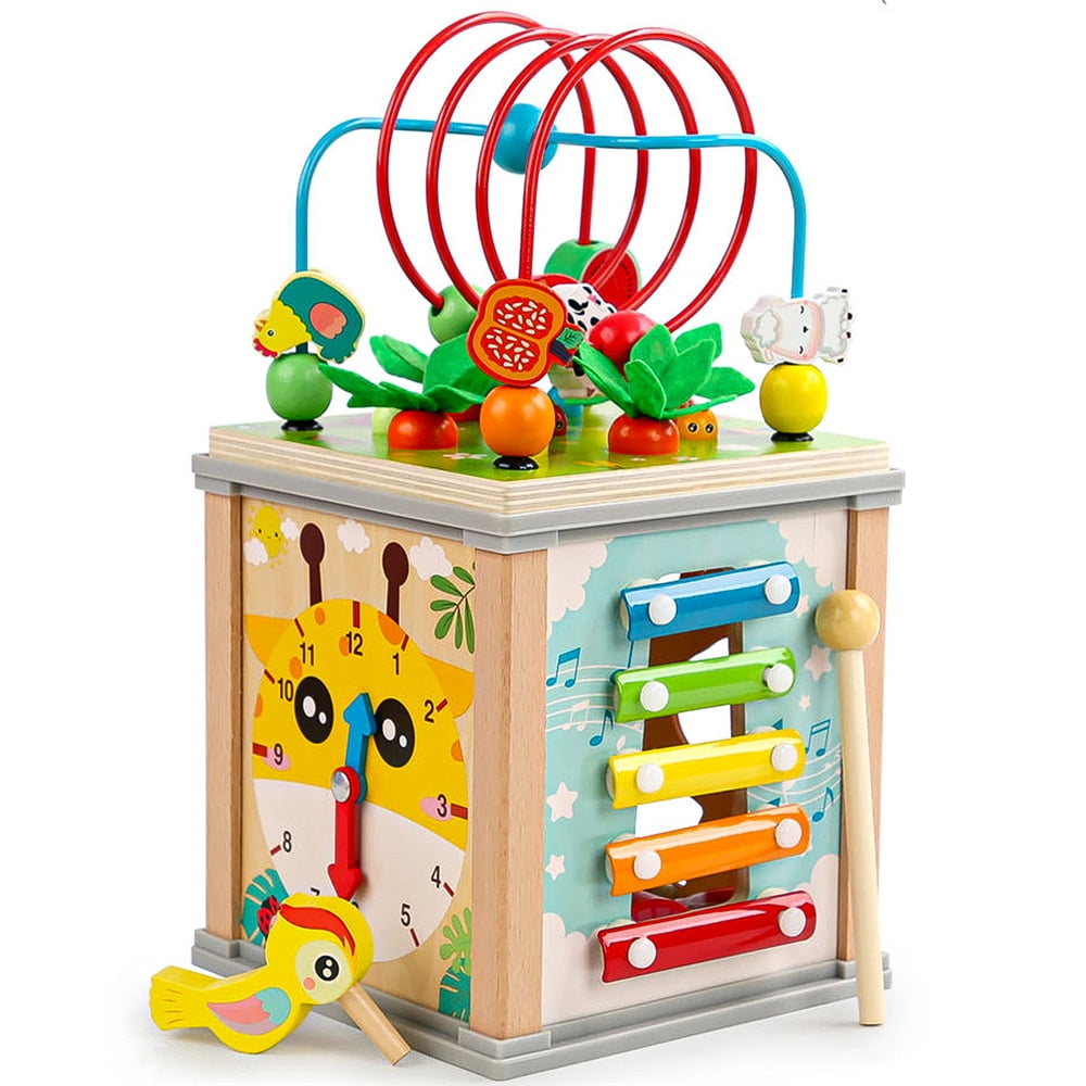 Zeng Wooden Activity Cube for Baby,7-in-1 Kids Baby Busy Toy with ...