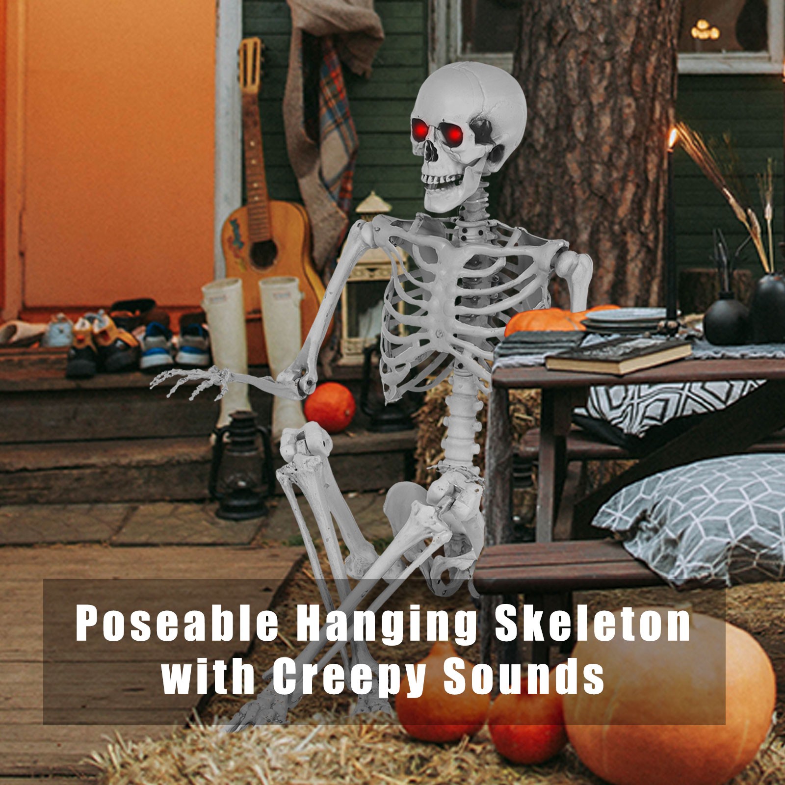 Zenghuiii 5.4FT/165cm Poseable Halloween Skeleton,Full Size Skeleton ...