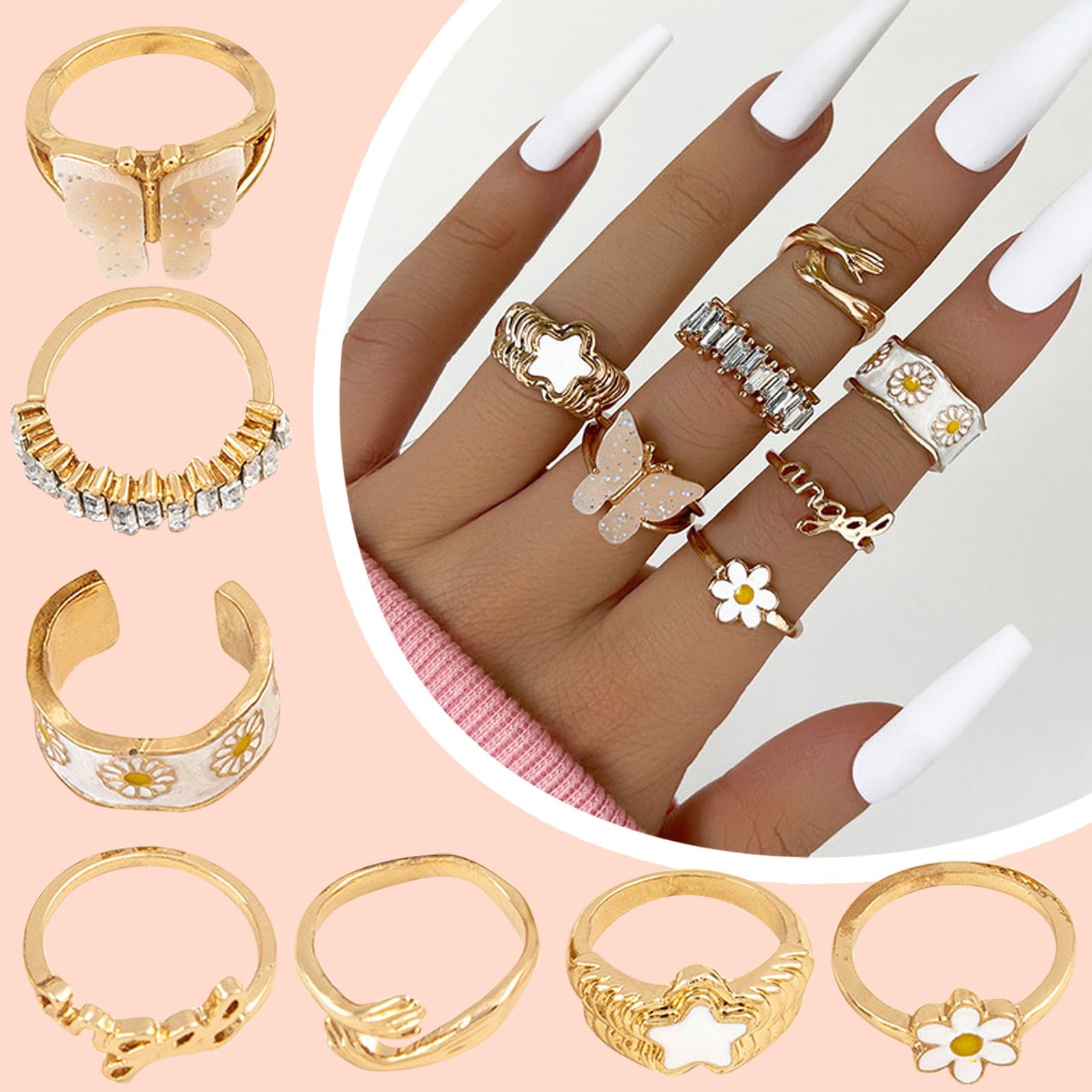 Zenghuiiii Ring Set Personality Sweet Double Shadow Letter Female Ring ...