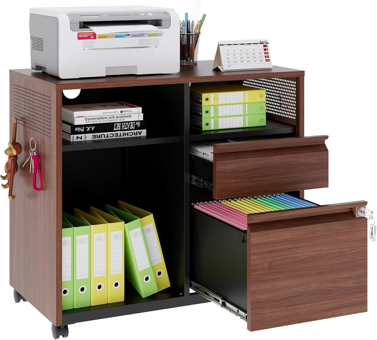 Zengpin 2-Drawer File Cabinet Mobile Filing Cabinet with Lock Lateral ...