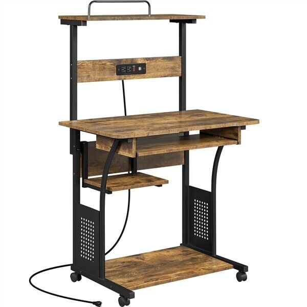 Zengpin 3-Tier Rolling Computer Desk with Keyboard Tray, Charging ...