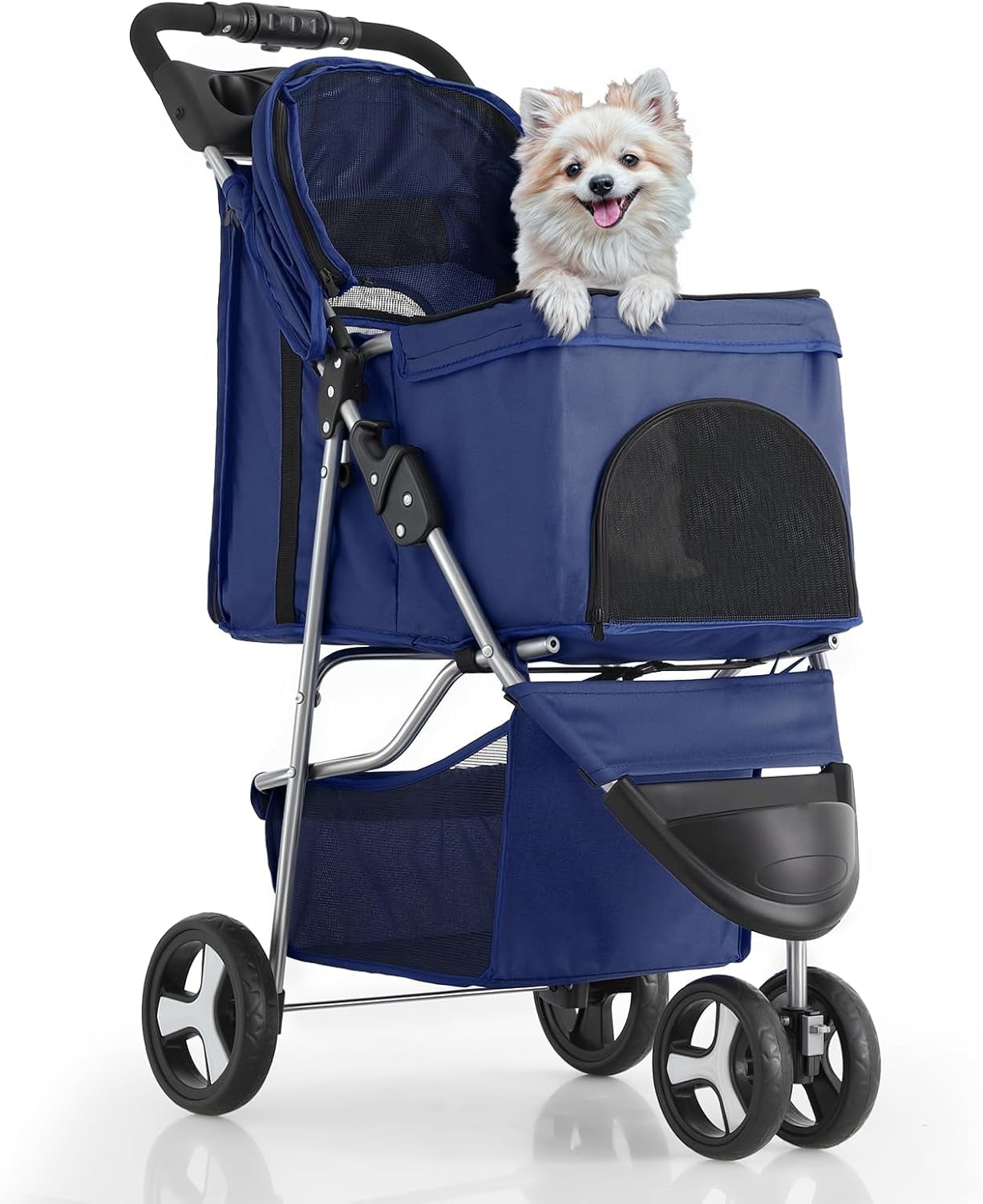 Zengpin 3-Wheel Pet Stroller, Foldable Travel Jogger for Small & Medium ...