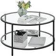 Zengpin 36" Round Coffee Table, Glass Coffee Table with Storage Shelf ...