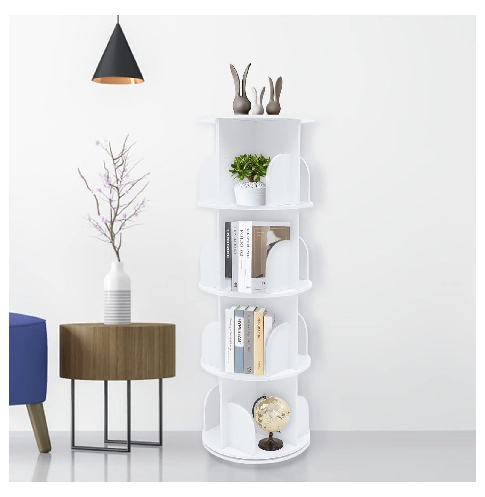 Zengpin 360 Degree Rotating Bookshelf, 4 Tier Stackable Solid Book ...