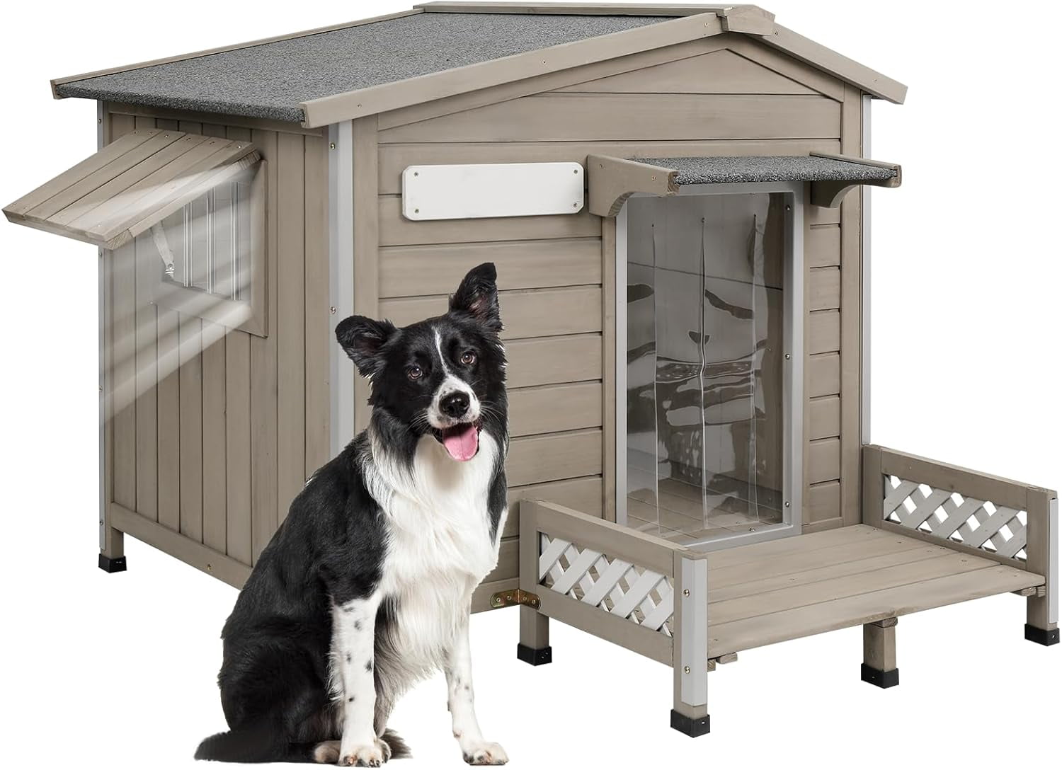 Zengpin 41" L Outdoor Large Dog House with Porch, Removable Floor ...