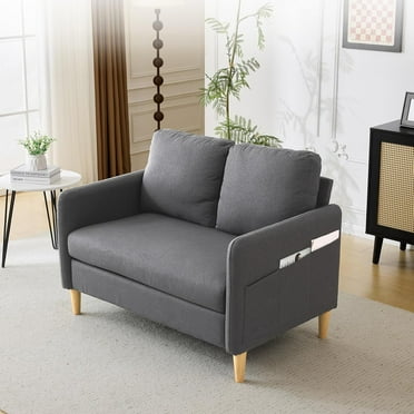 HOMCOM 48" Grey Loveseat Sofa for Bedroom, Mini Couch for Small Spaces ...
