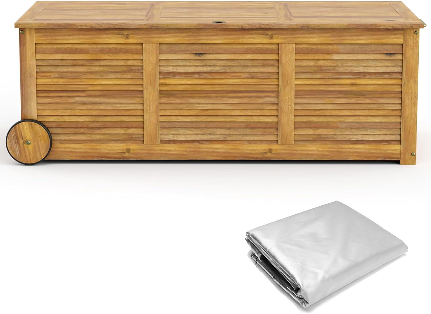 Zengpin 48 Gallon Outdoor Storage Box with Wheels and Waterproof Cover ...