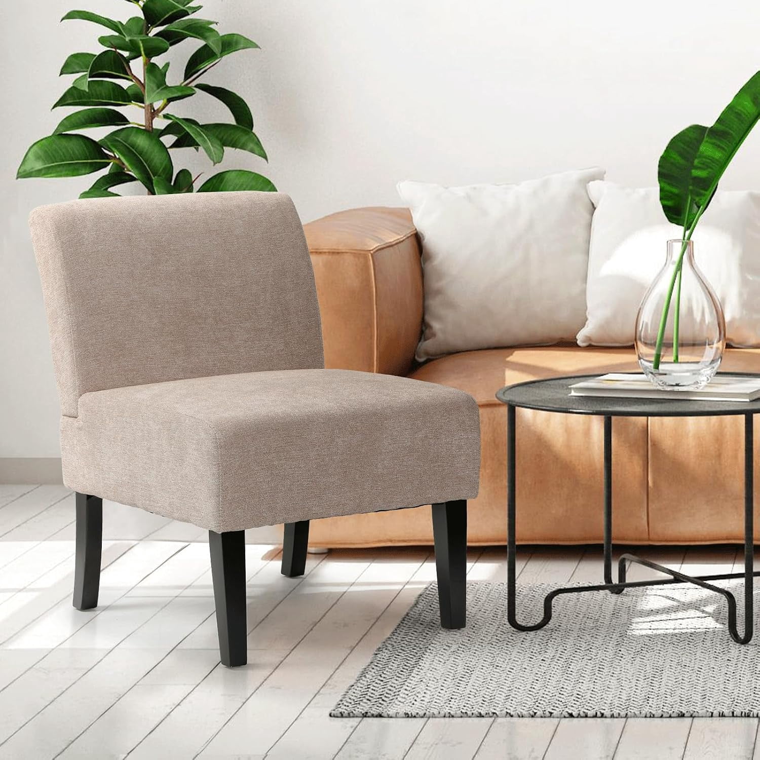 Zengpin Armless Accent Chair, Modern Upholstered Armless Chair with ...