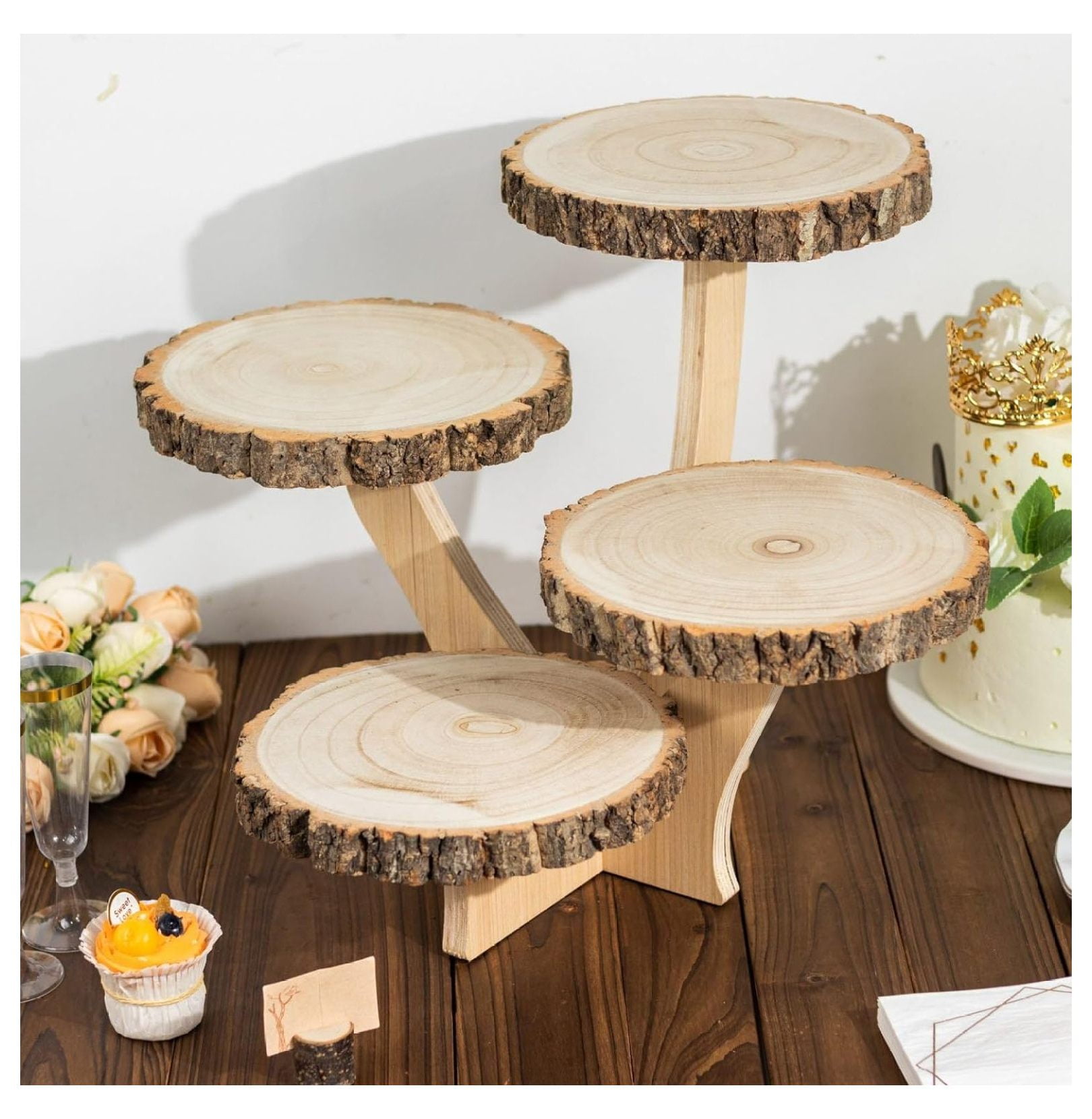 Zengpin Efavormart 15" Tall 4-Tier Natural Farmhouse Wood Slice Cupcake ...