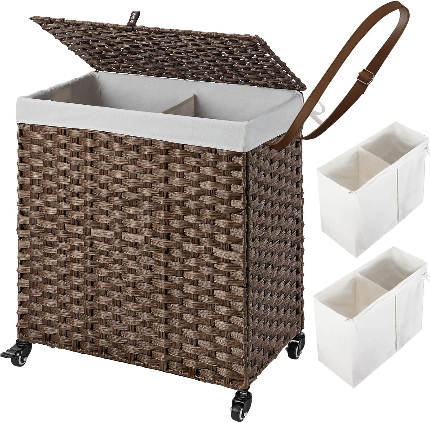 Zengpin Laundry Hamper with Wheels, No Install Needed, Divided ...