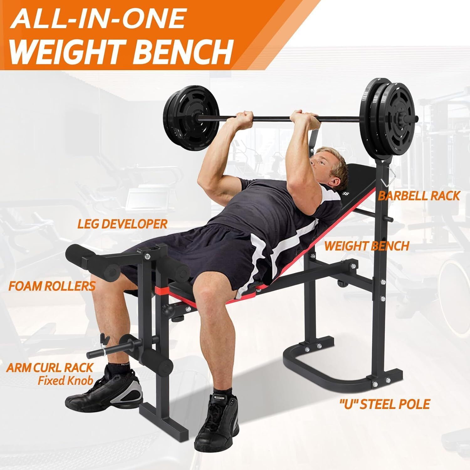 Zengpin Olympic Weight Bench with Adjustable Workout Bench and Barbell ...