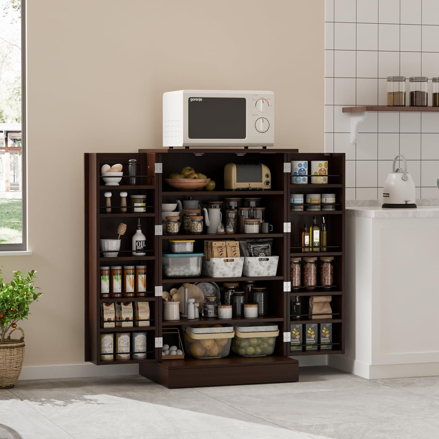 Zengpin Pantry Cabinet, Kitchen Storage Cabinet with 2 Doors and ...