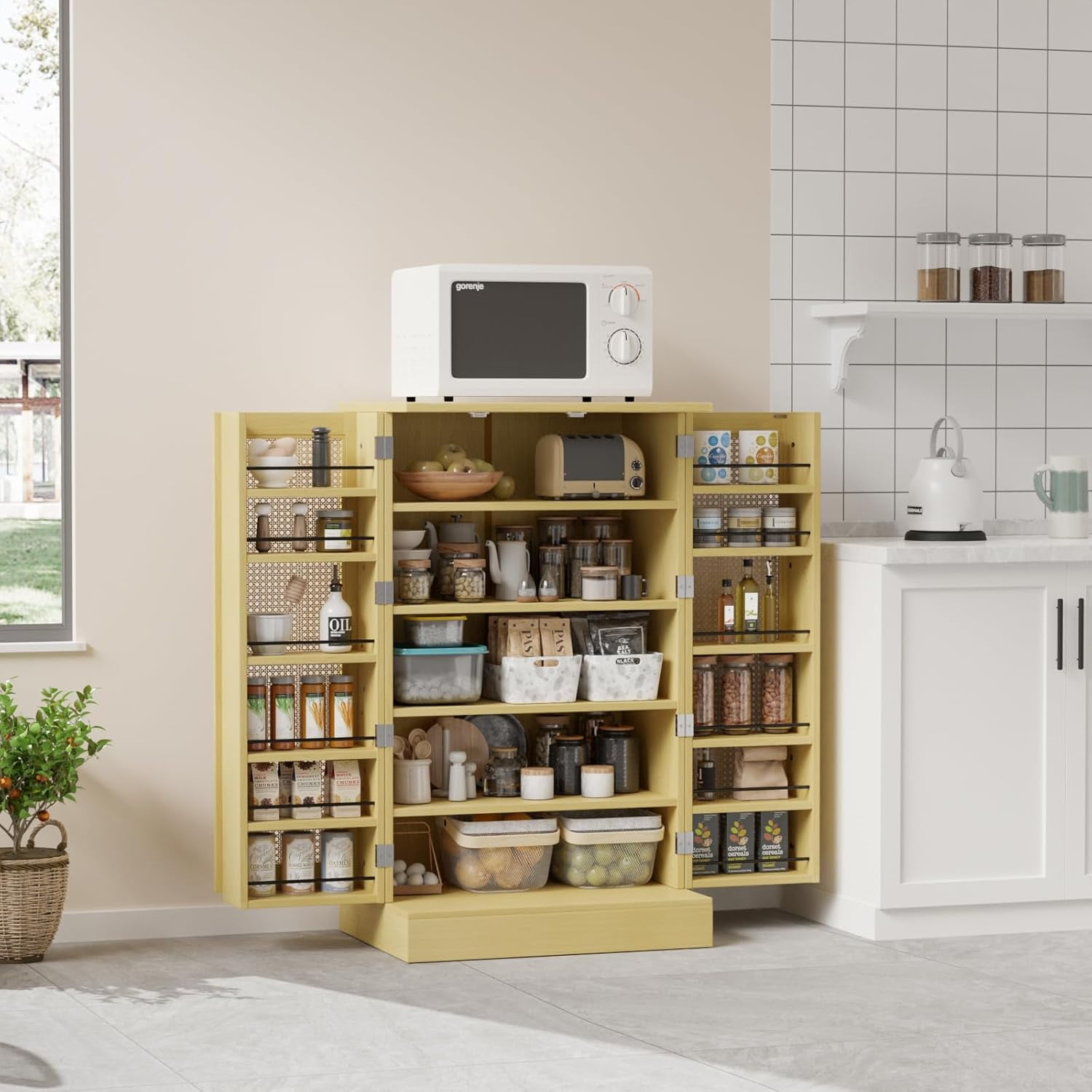 Zengpin Pantry Cabinet, Kitchen Storage Cabinet with 2 Doors and ...