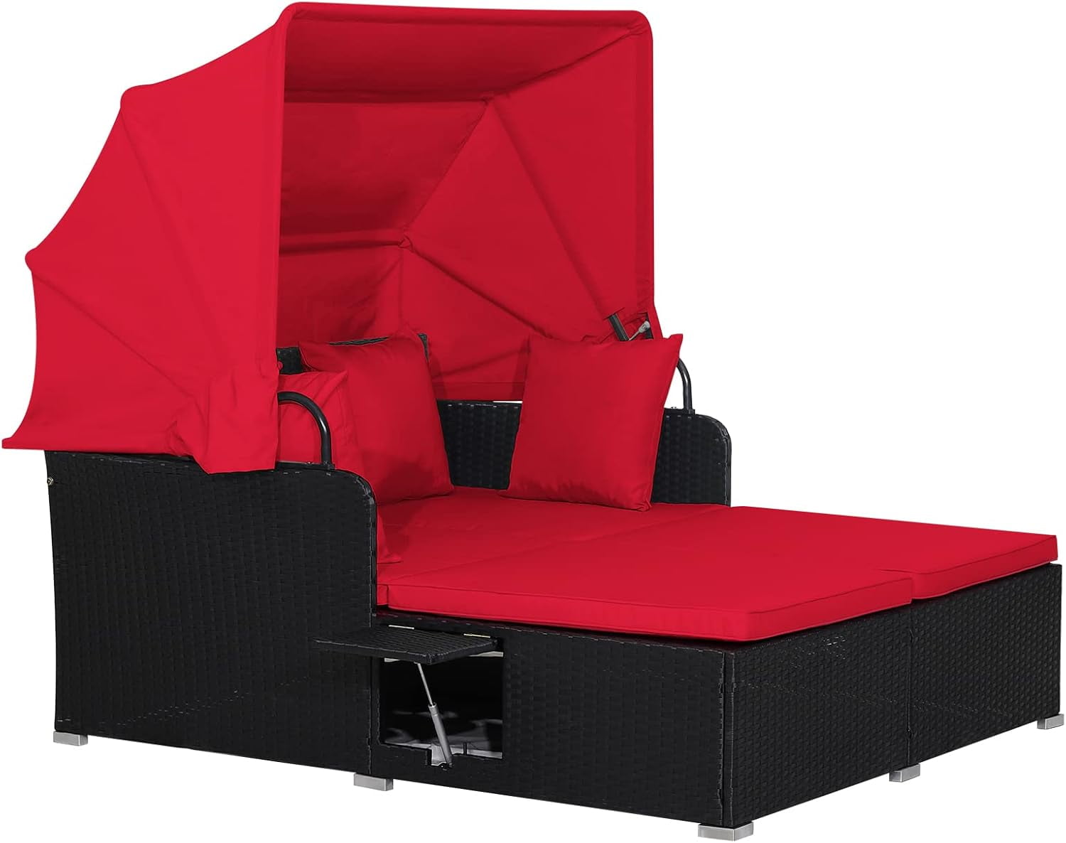 Zengpin Patio Outdoor Daybed with Canopy, Wicker Sunbed w/Cushions, 4 ...