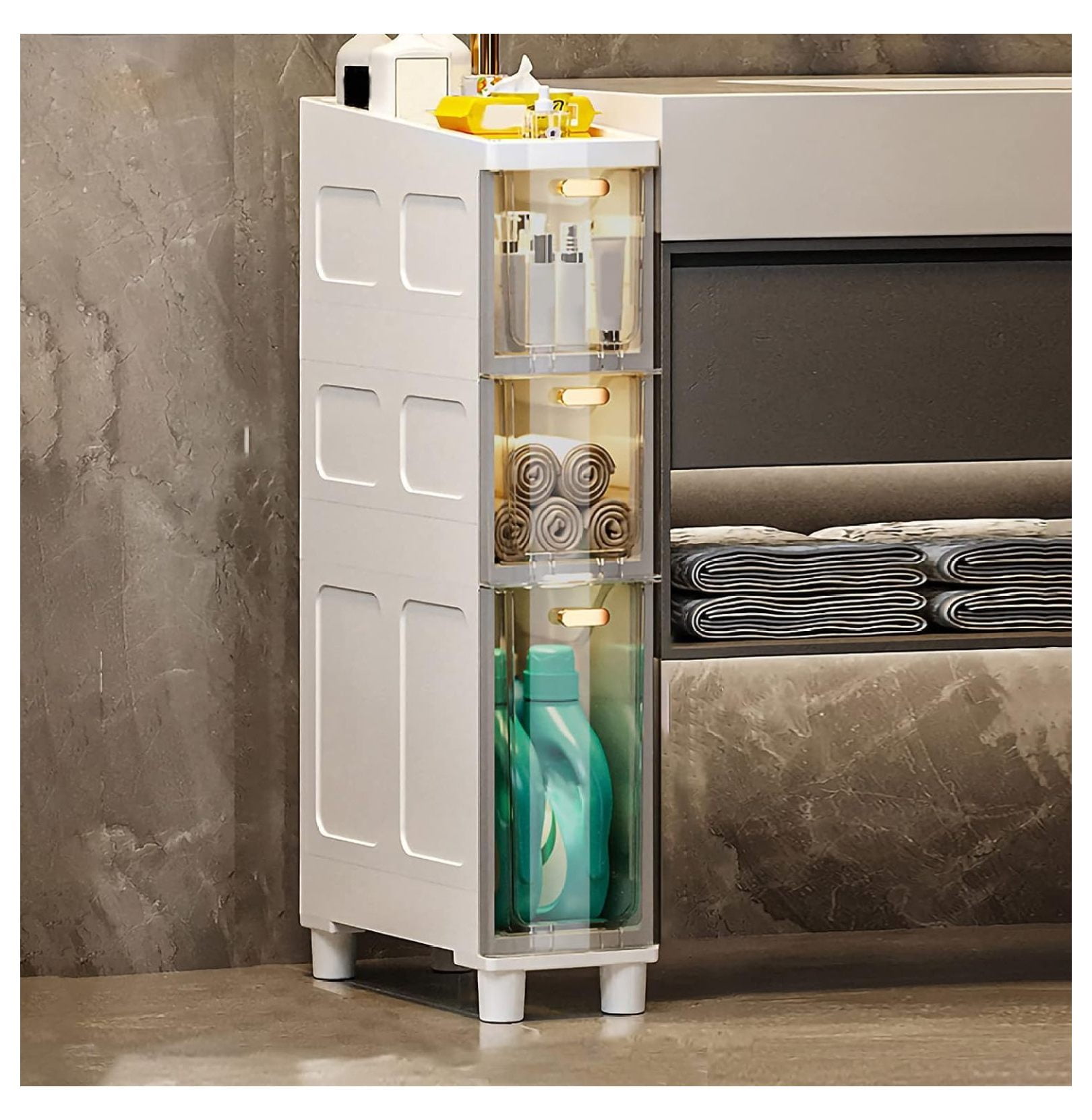 Zengpin Small Bathroom Floor Cabinet, 4 Tier Narrow Toilet Freestanding ...