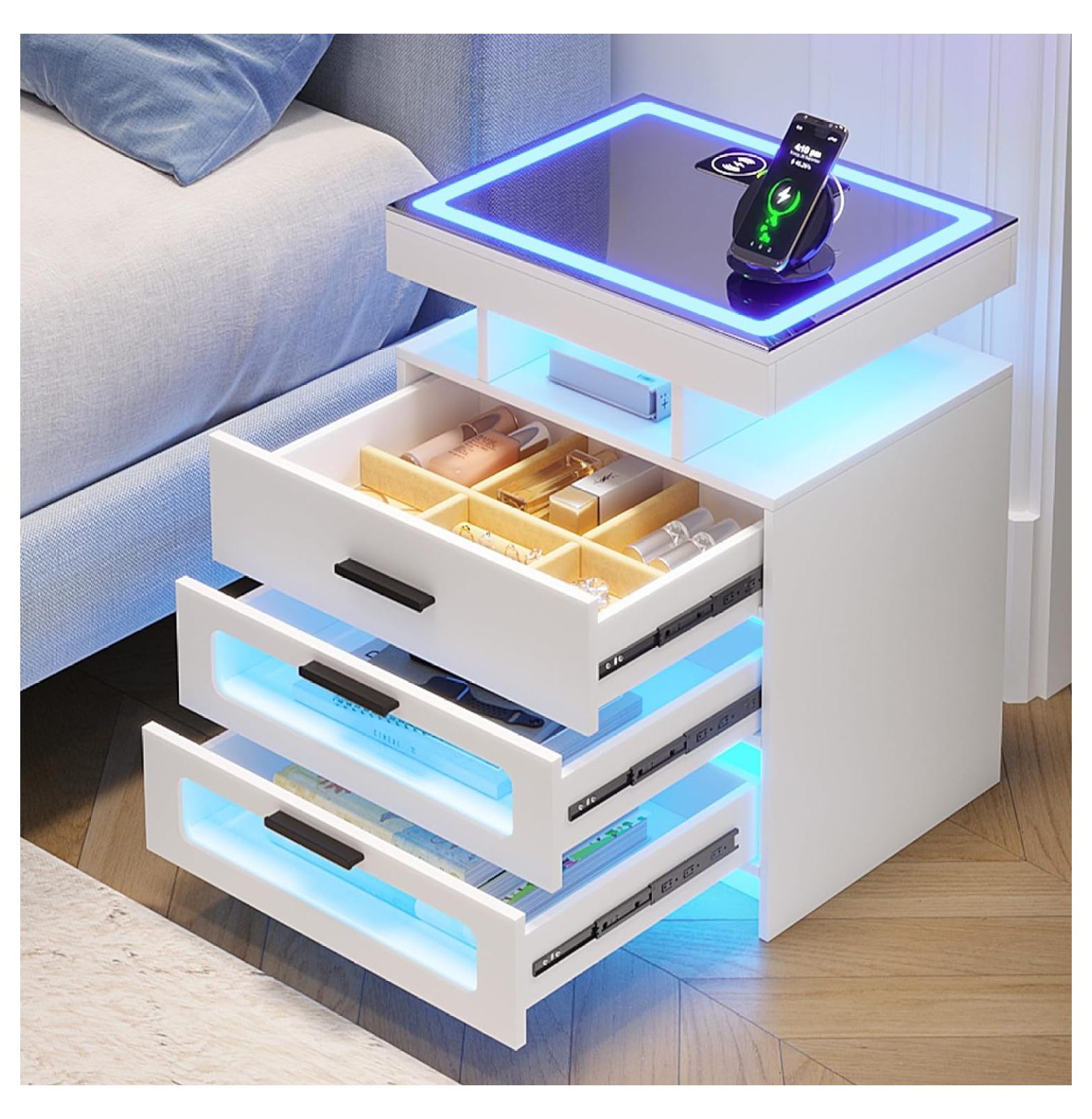 Zengpin Smart Nightstand with Charging Station, Bedside Table with 2 ...