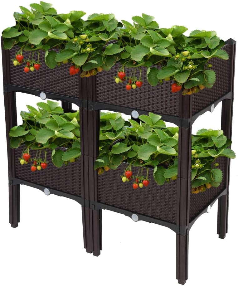 Zengpin Square Raised Garden Bed, Self-Watering Plastic Planter for ...