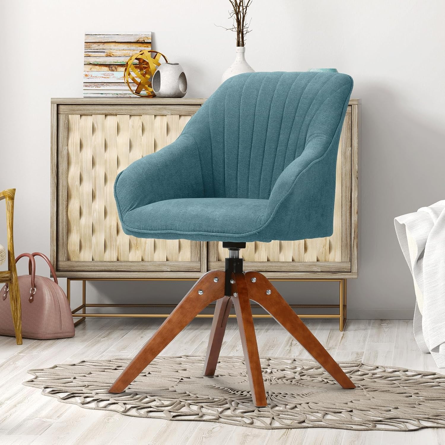 Zengpin Swivel Accent Chair, 360° Rotating Modern Office Chair with ...