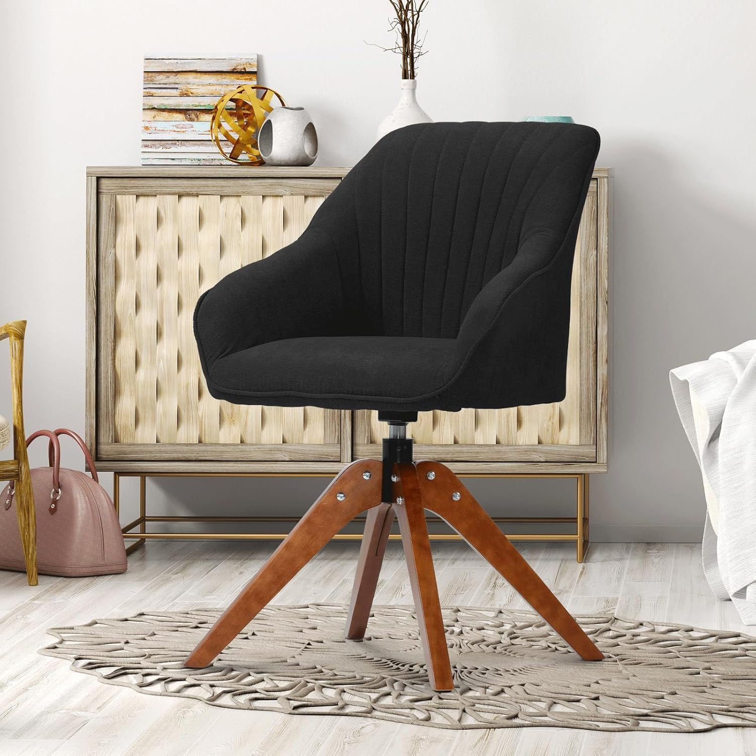 Zengpin Swivel Accent Chair, 360° Rotating Modern Office Chair with ...